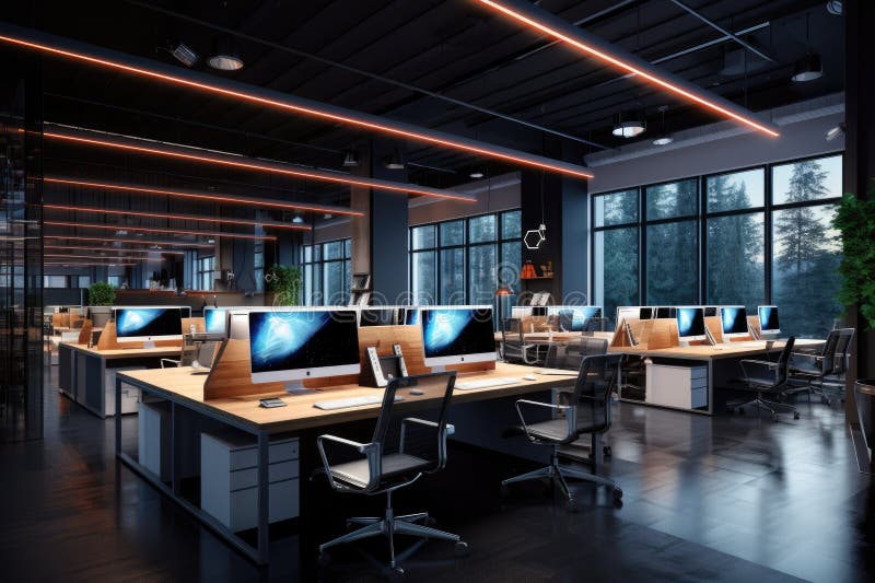 Technological Office with Modern Workstations and Computers Stock ...