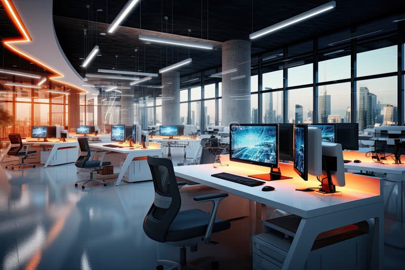 Technological Office with Modern Workstations and Computers Stock ...
