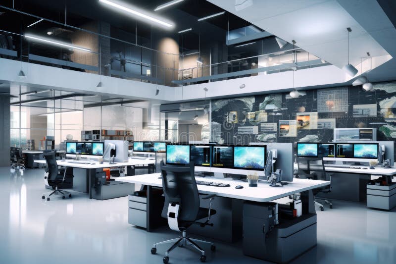 Technological Office with Modern Workstations and Computers Stock ...