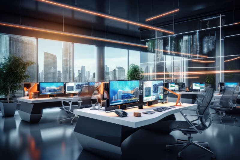 Technological Office with Modern Workstations and Computers Stock ...