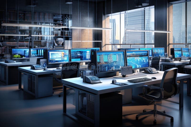 Technological Office with Modern Workstations and Computers Stock ...