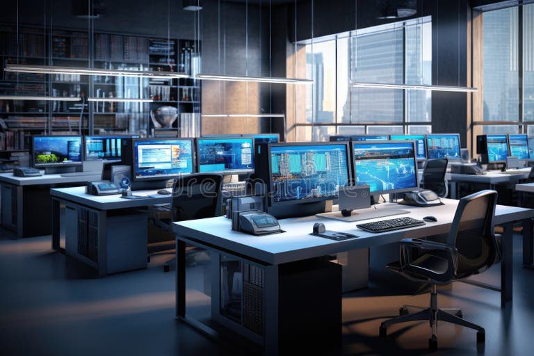 Technological Office with Modern Workstations and Computers Stock ...