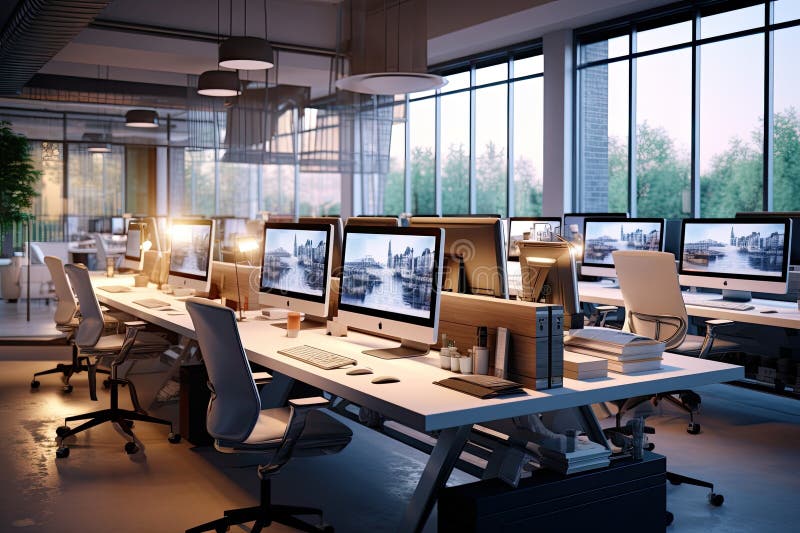 Technological Office with Modern Workstations and Computers Stock ...
