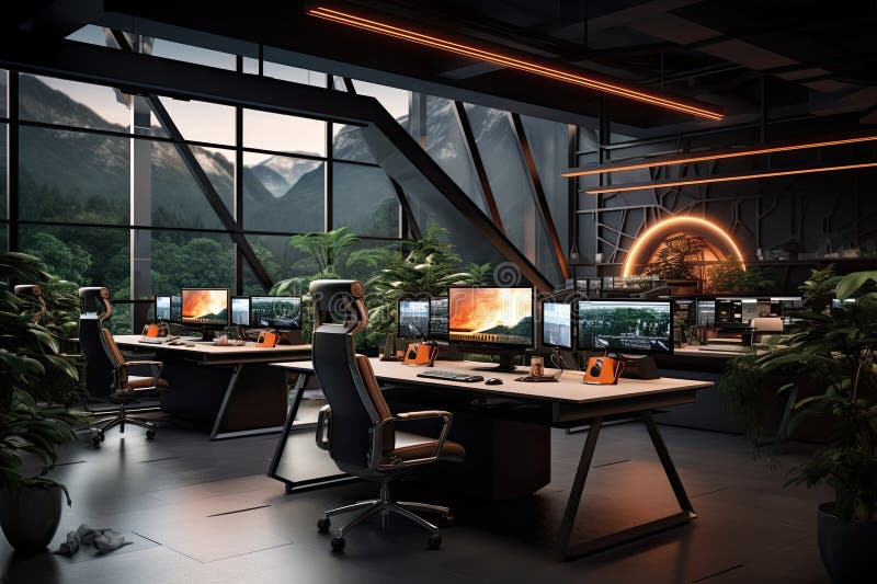 Technological Office with Modern Workstations and Computers Stock ...
