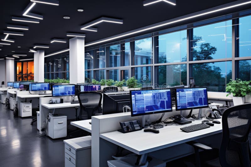 Technological Office with Modern Workstations and Computers Stock ...