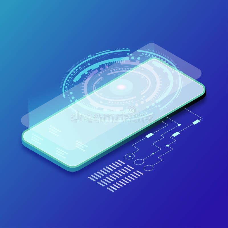 Technological Phone with HUD Elements in Isometry Stock Vector ...