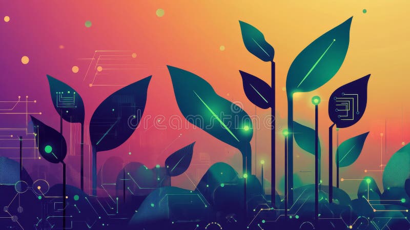 Technological Plants Growing Symbolize the Integration of Nature and ...