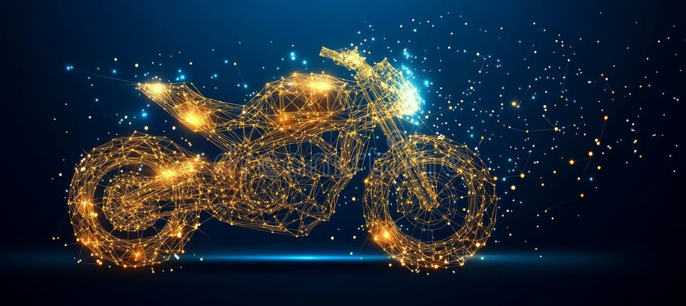 Technological Polygon Motorcycle on Blue Background. Virtual Wireframe ...