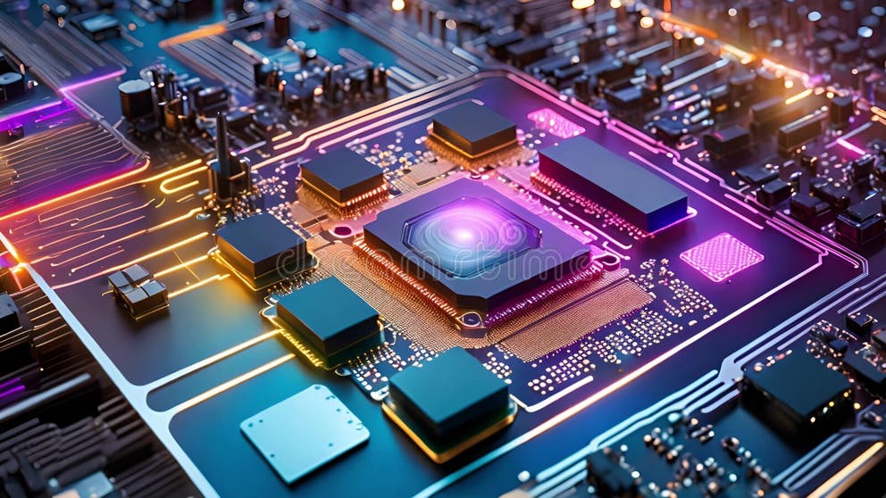 Technological Processor Circuit Board with Glowing Light and Hightech ...