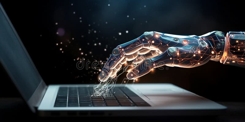 Technological Progress, Artificial Intelligence. Robot Hand Working on ...