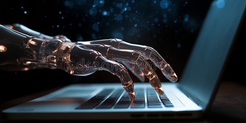 Technological Progress, Artificial Intelligence. Robot Hands Working at ...