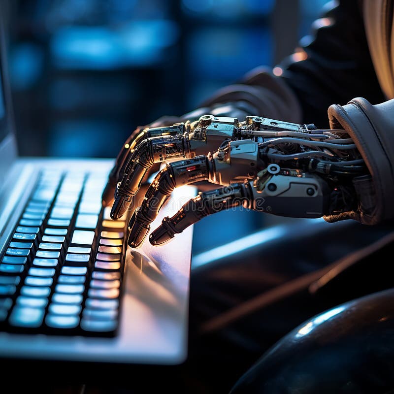 Technological Progress, Artificial Intelligence. Robot Hands Working at ...