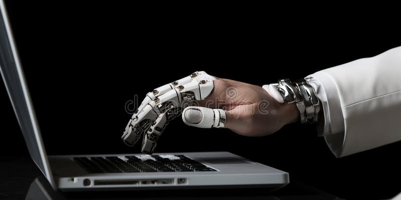 Technological Progress, Artificial Intelligence. Robot Hands Working at ...