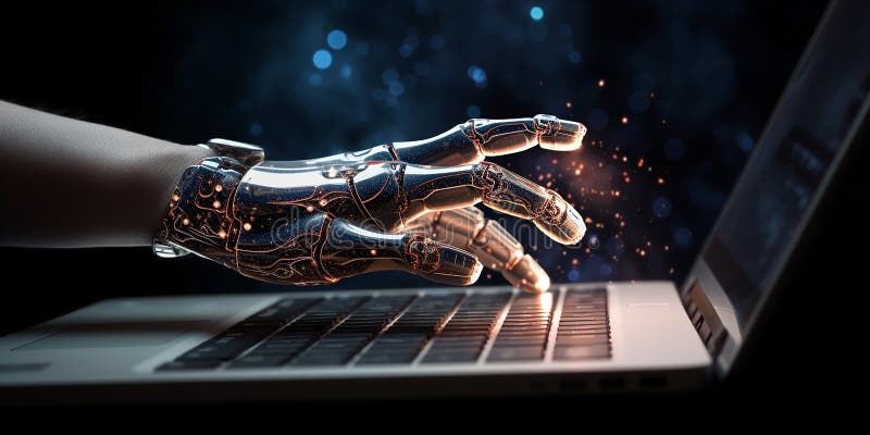 Technological Progress, Artificial Intelligence. Robot Hands Working at ...