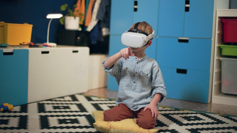 Technological Progress, Cute Little Boy in Via Glasses Learning with ...