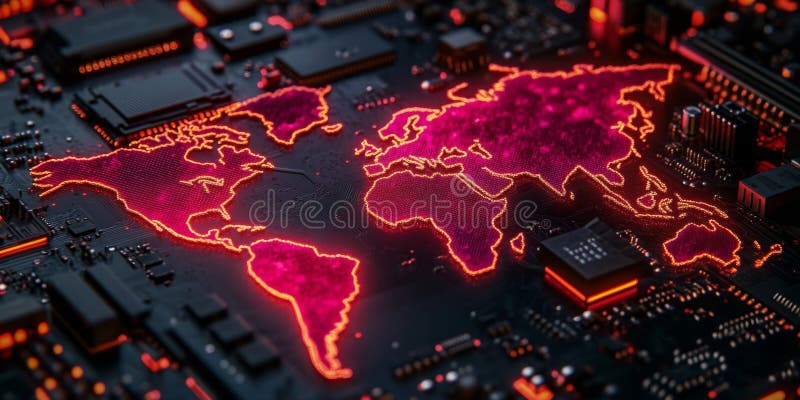 This Futuristic World Map, Designed with a Motherboard Aesthetic ...