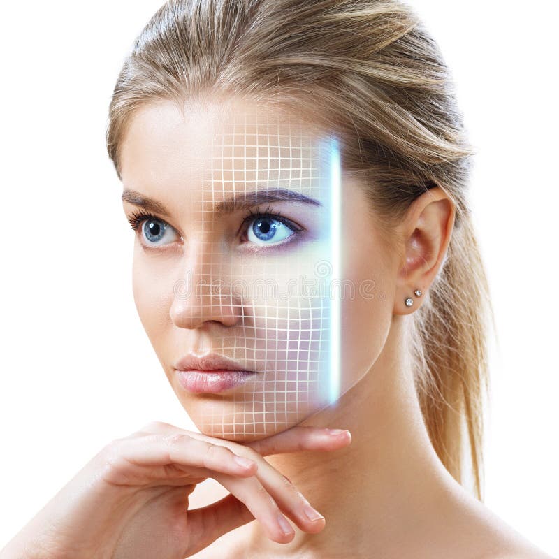 Technological Scanning of Woman Young Face. Stock Image - Image of ...
