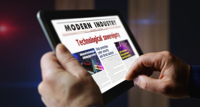 Technological Sovereignty Digital Technology Newspaper on Mobile Tablet ...