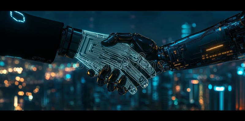 Technological and Stock Concept Handshake between a Cyber Hand and a ...
