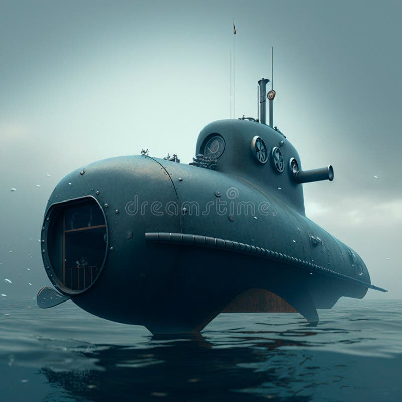Technological Submarine, Nautilus in the Water Column, 3D Image Stock ...