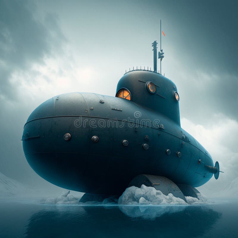 Technological Submarine, Nautilus in the Water Column, 3D Image Stock ...