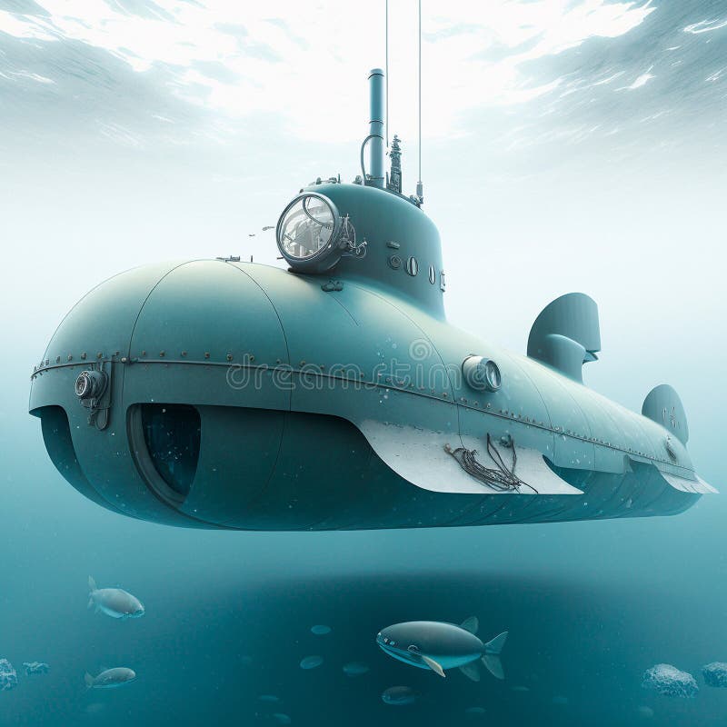 Technological Submarine, Nautilus in the Water Column, 3D Image Stock ...