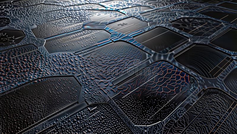 Futuristic Metallic Cells: Dark Hexagonal Landscape with Glowing Edges ...