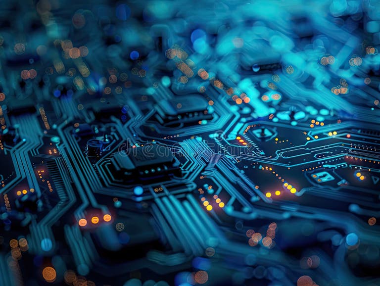 Technological Texture Background, Microchip Blue Banner, Bright Blue ...