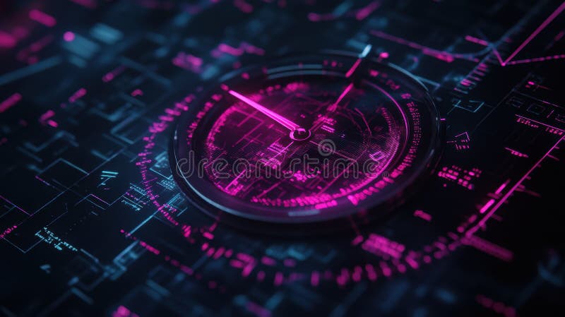 Technological Time Cyberpunk Clock on Circuit Board Background with ...