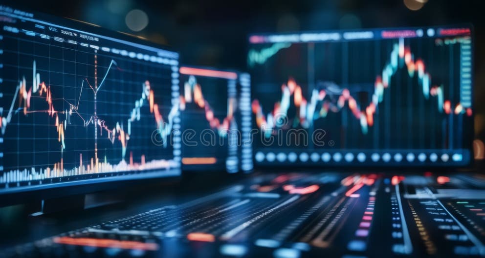 Technological Trading Interface with Multiple Monitors Displaying Stock ...