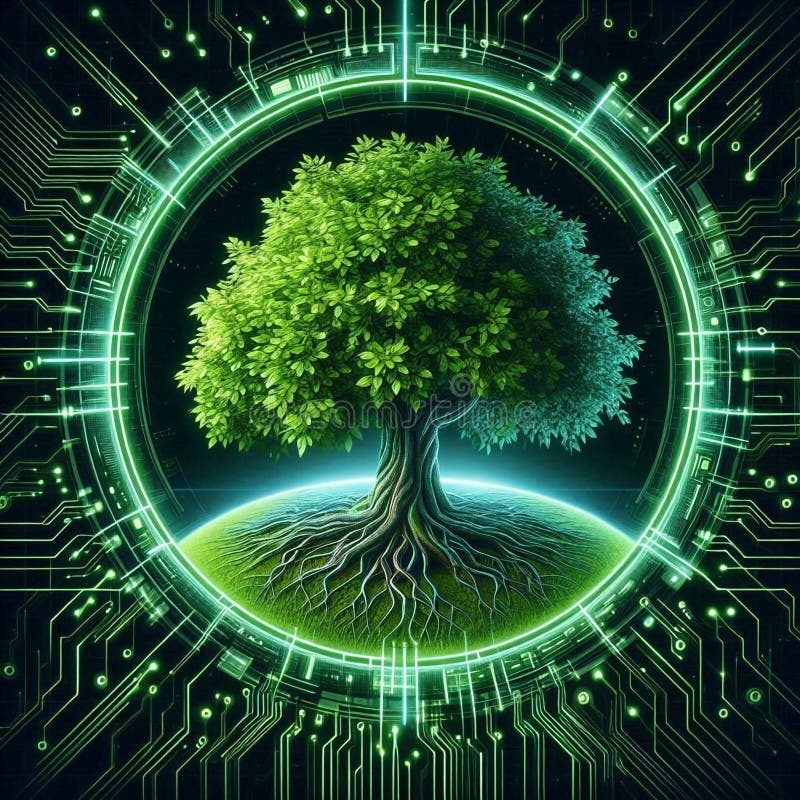 Technological Tree of Life: Circuitry and Growth Stock Illustration ...