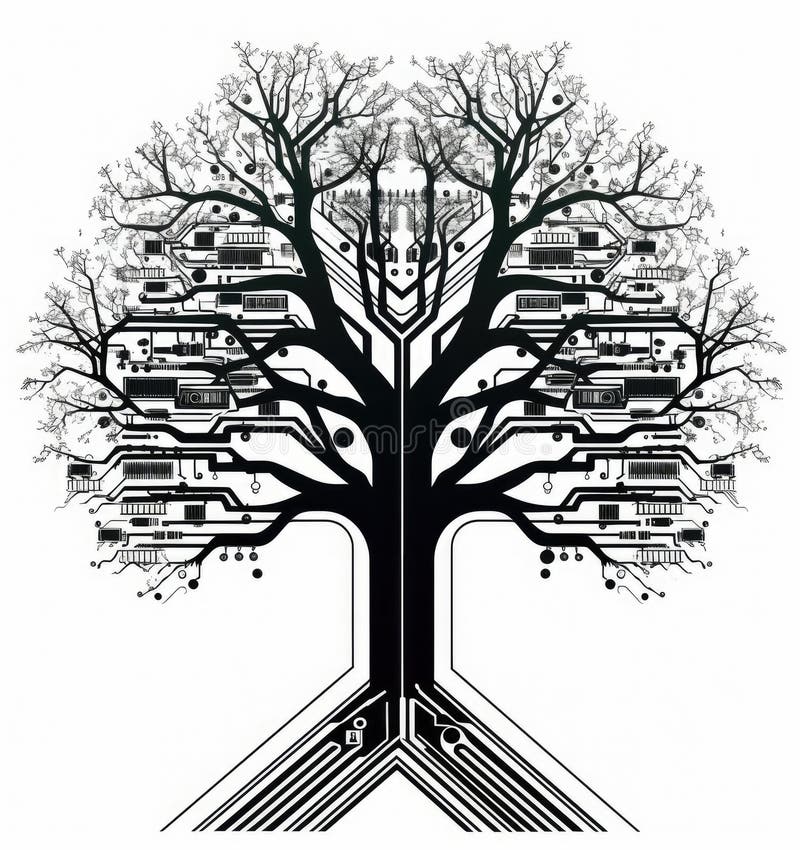 Technological Tree, in White Background, Generative Ai Stock Photo ...