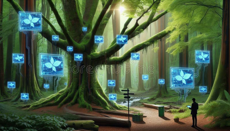 Technological Trees with Digital Screens, Neuro, Energy Connections ...