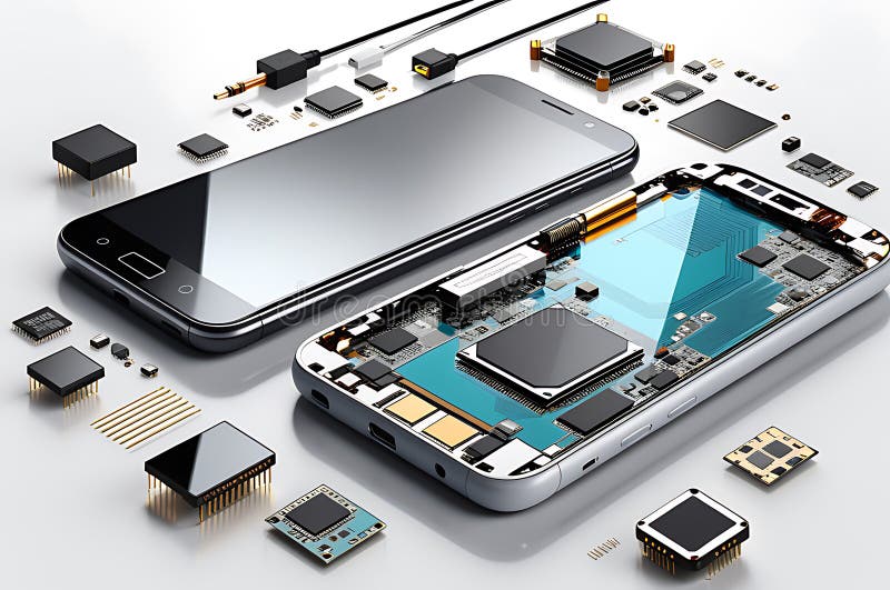 Technological Unveiling: Smartphone Disassembled Components Spread Out ...