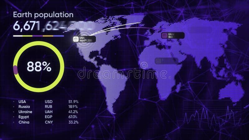 Technological World Map with Statistics. Motion. 3D Graphic Map of ...