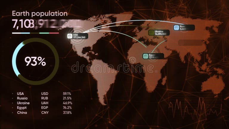 Technological World Map with Statistics. Motion. 3D Graphic Map of ...
