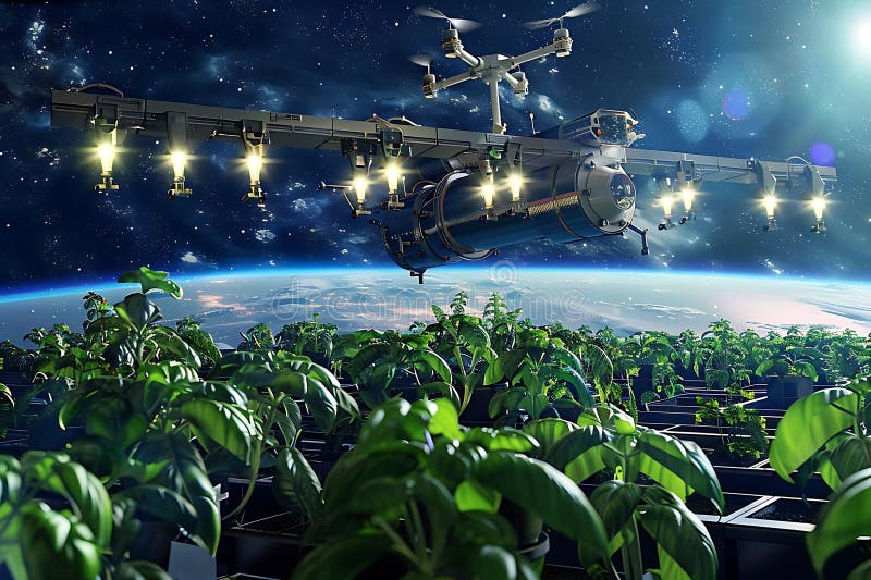 Futuristic Space-Based Agricultural Drone System Stock Illustration ...