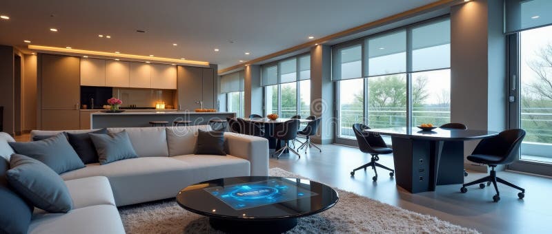 Technologically Advanced Open-Plan Living and Dining Area with Smart ...