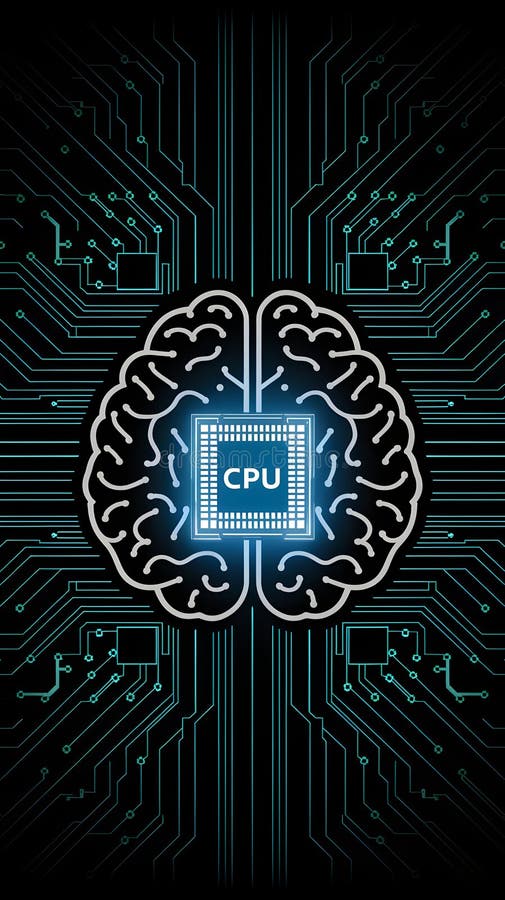 Human Brain Represented As a Circuit Board, Illuminated in Blue To ...
