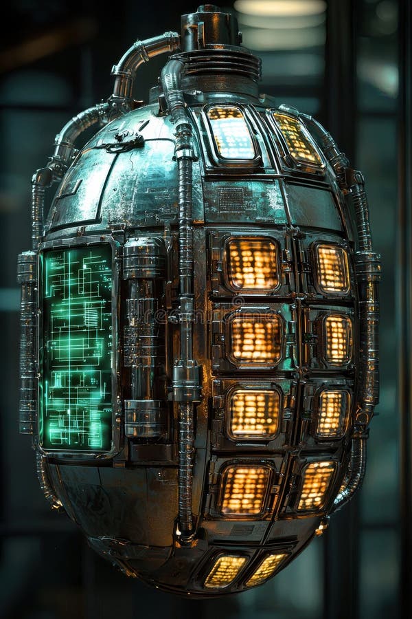 Futuristic Spherical Device with Glowing Orange Panels and Intricate ...