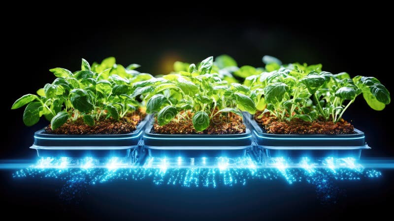 Technologically Enhanced Hydroponic Herb Garden with Led Lighting Stock ...
