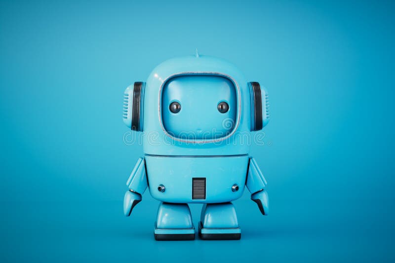 Technologies of Artificial Intelligence. a Small Robot in Blue on a ...