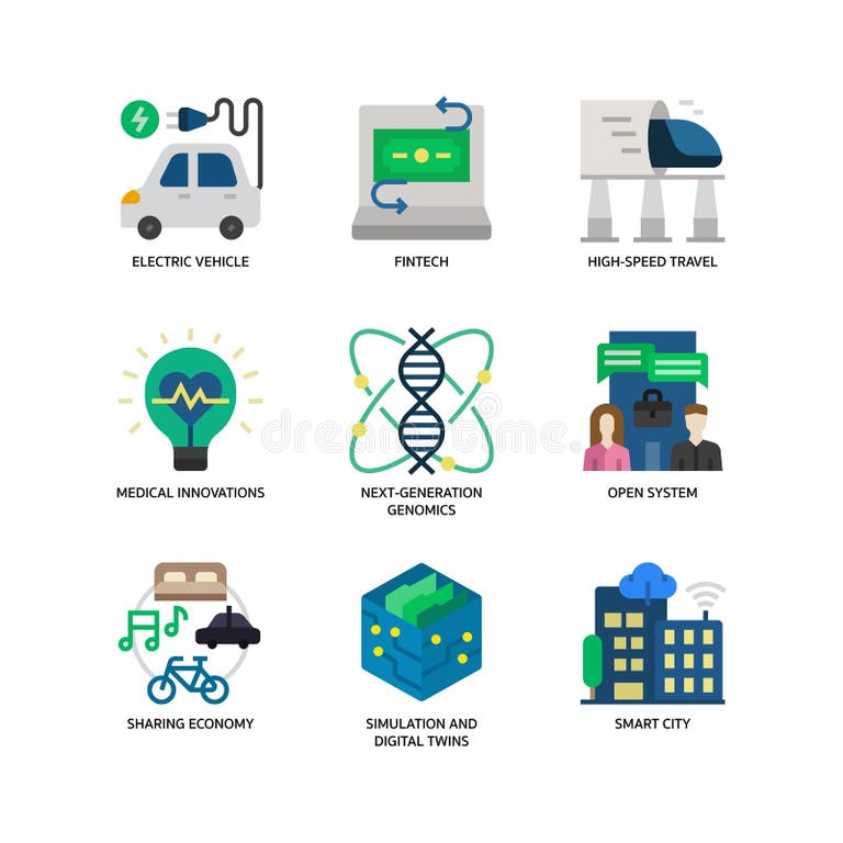 Technologies Disruption Icon Set Stock Vector - Illustration of digital ...