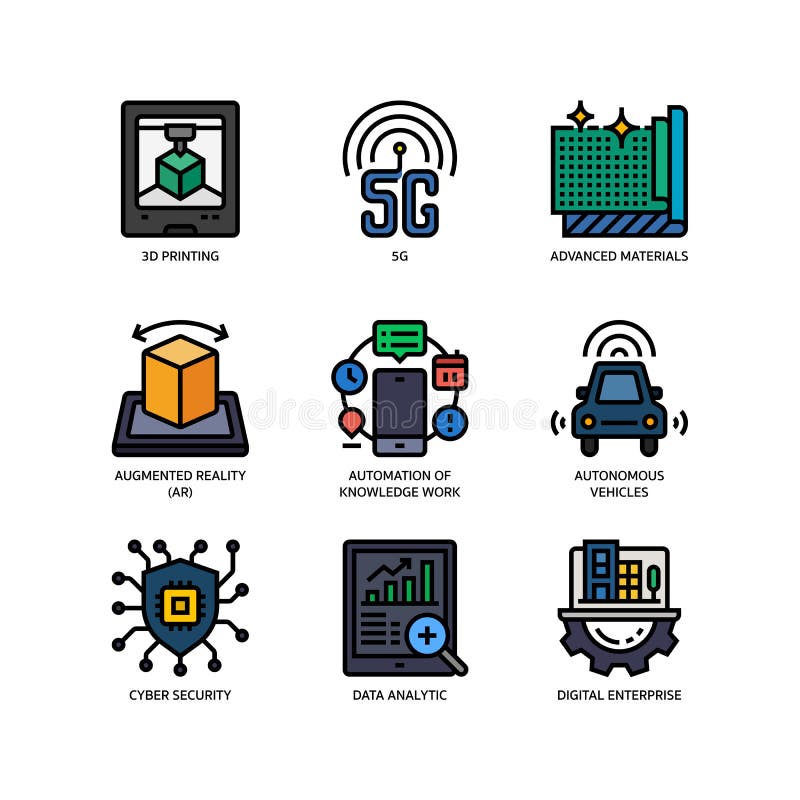 Technologies Disruption Icon Set Stock Vector - Illustration of solid ...