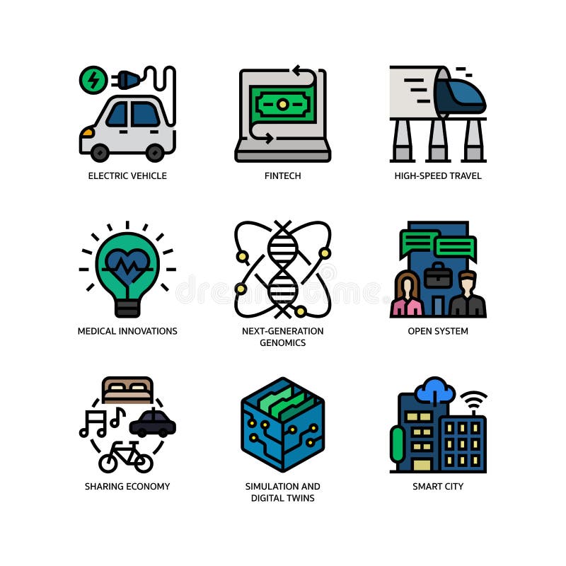 Technologies Disruption Icon Set Stock Vector - Illustration of smart ...