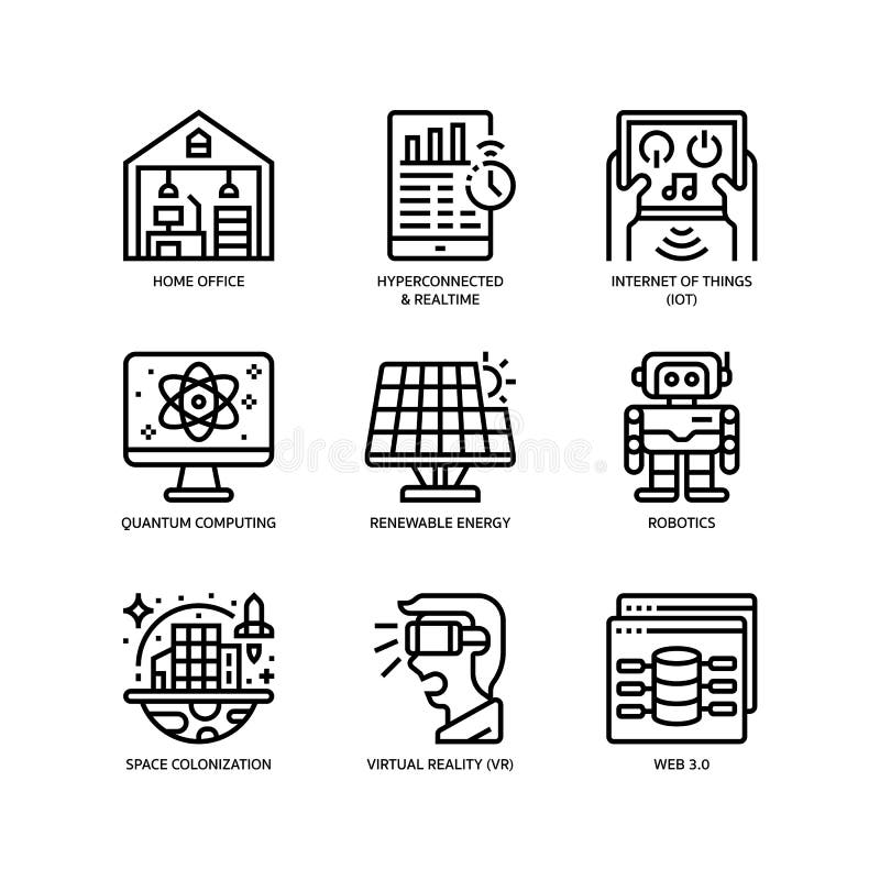 Technologies Disruption Icon Set Stock Vector - Illustration of office ...