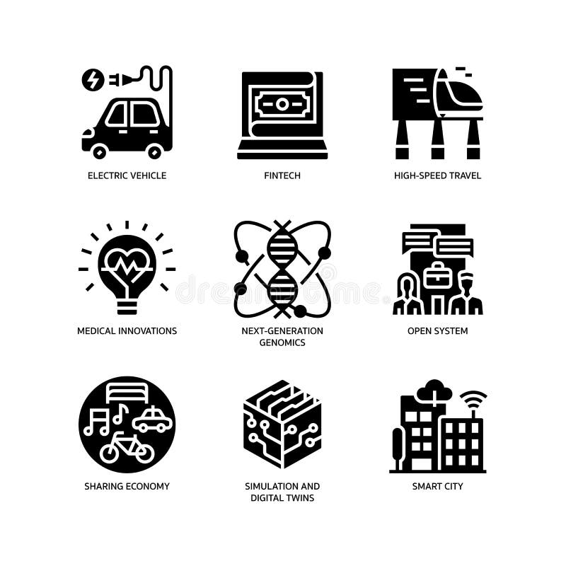 Technologies Disruption Icon Set Stock Vector - Illustration of solid ...