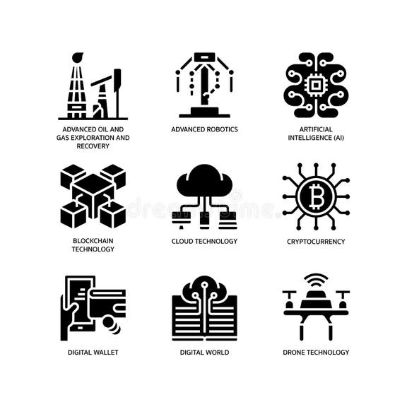 Technologies Disruption Icon Set Stock Vector - Illustration of solid ...