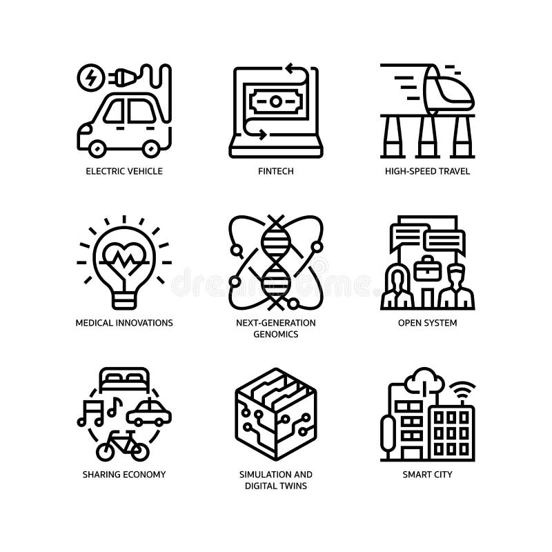 Technologies Disruption Icon Set Stock Vector - Illustration of icon ...