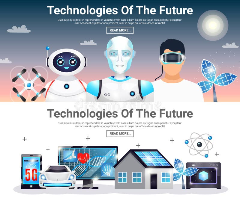 Technologies of Future Horizontal Banners Stock Vector - Illustration ...